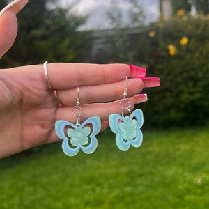 Quirky 70s Blue GIANT BIG 3D ACRYLIC Butterflies Funky Wacky Jewellery ...