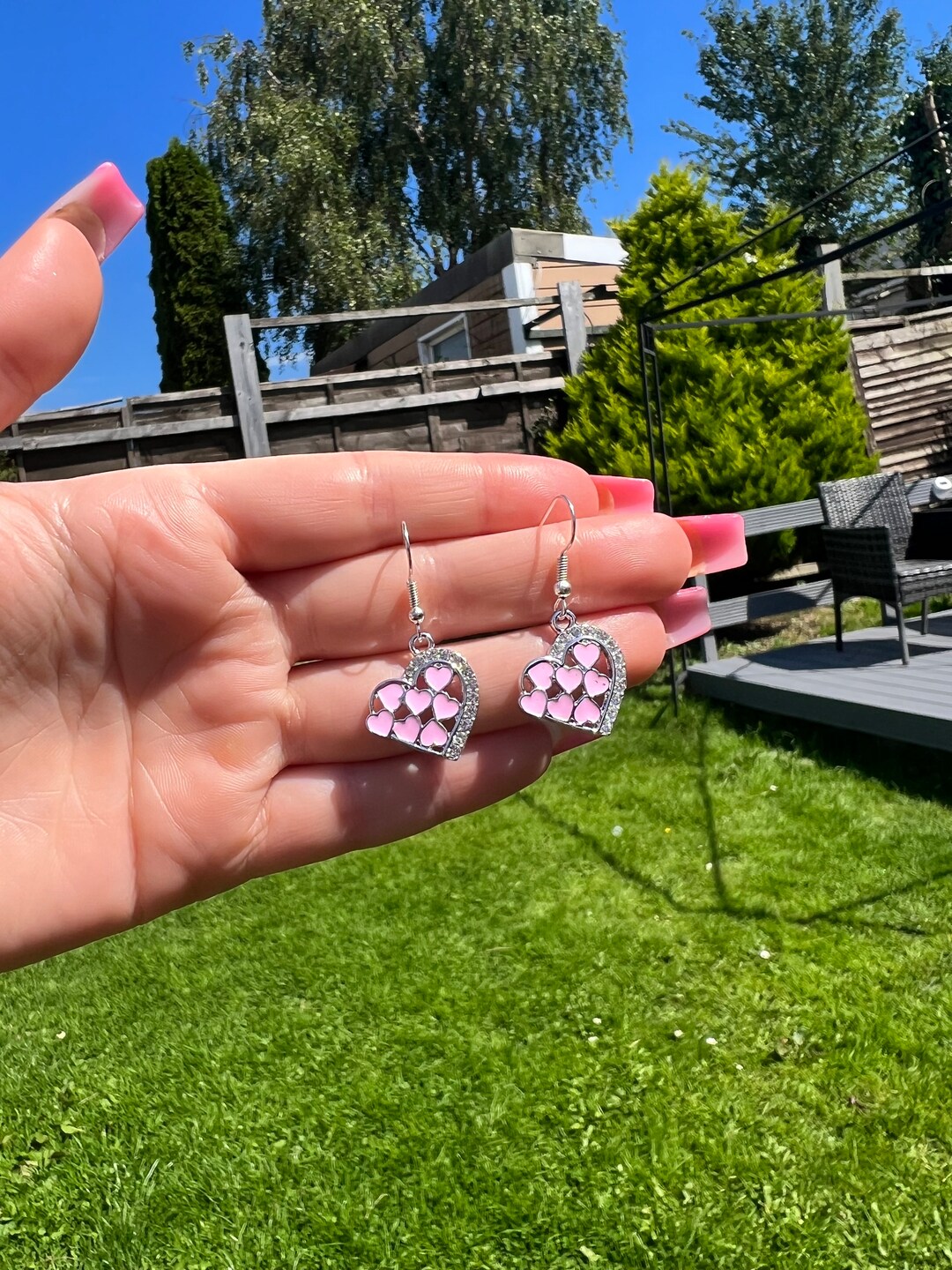 Herzen funkelnd rosa niedlich Silber überzogene Ohrringe Charme ...