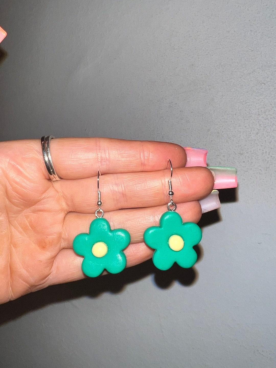 Quirky Acrylic Green Weird Big Gold Plated Flowers Funky Wacky ...