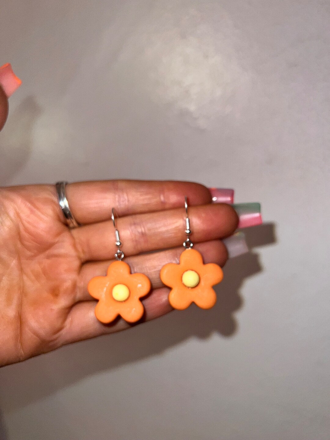 Quirky Acrylic Orange Weird Big Gold Plated Flowers Funky Wacky ...