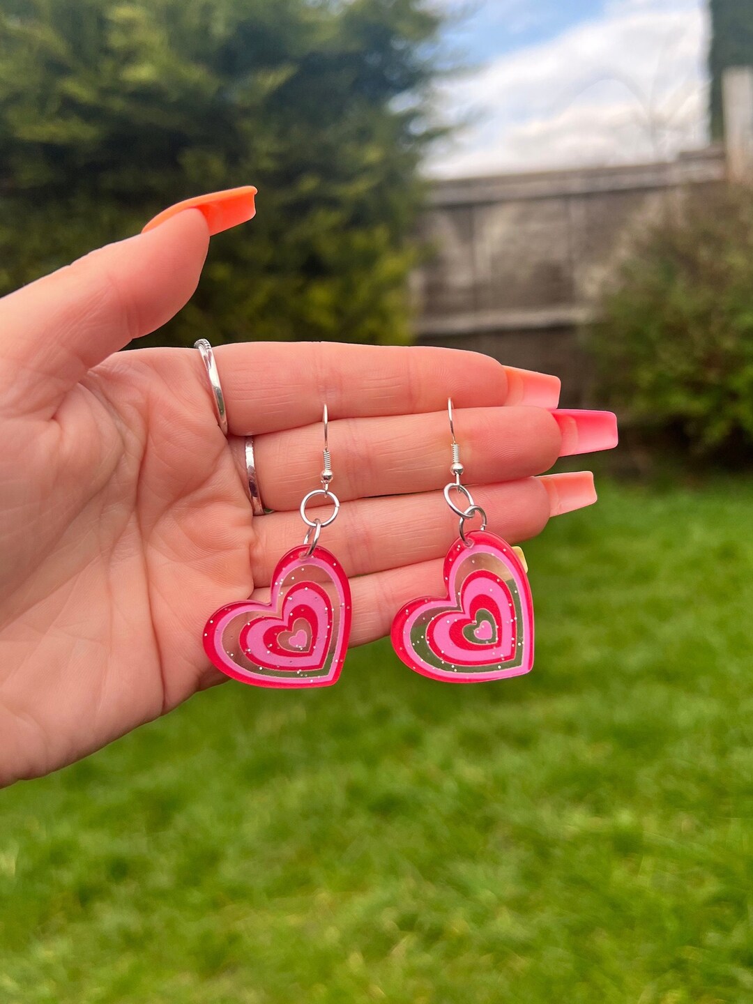 Quirky 70s Pink Red BIG 3D ACRYLIC Hearts Funky Wacky Jewellery ...