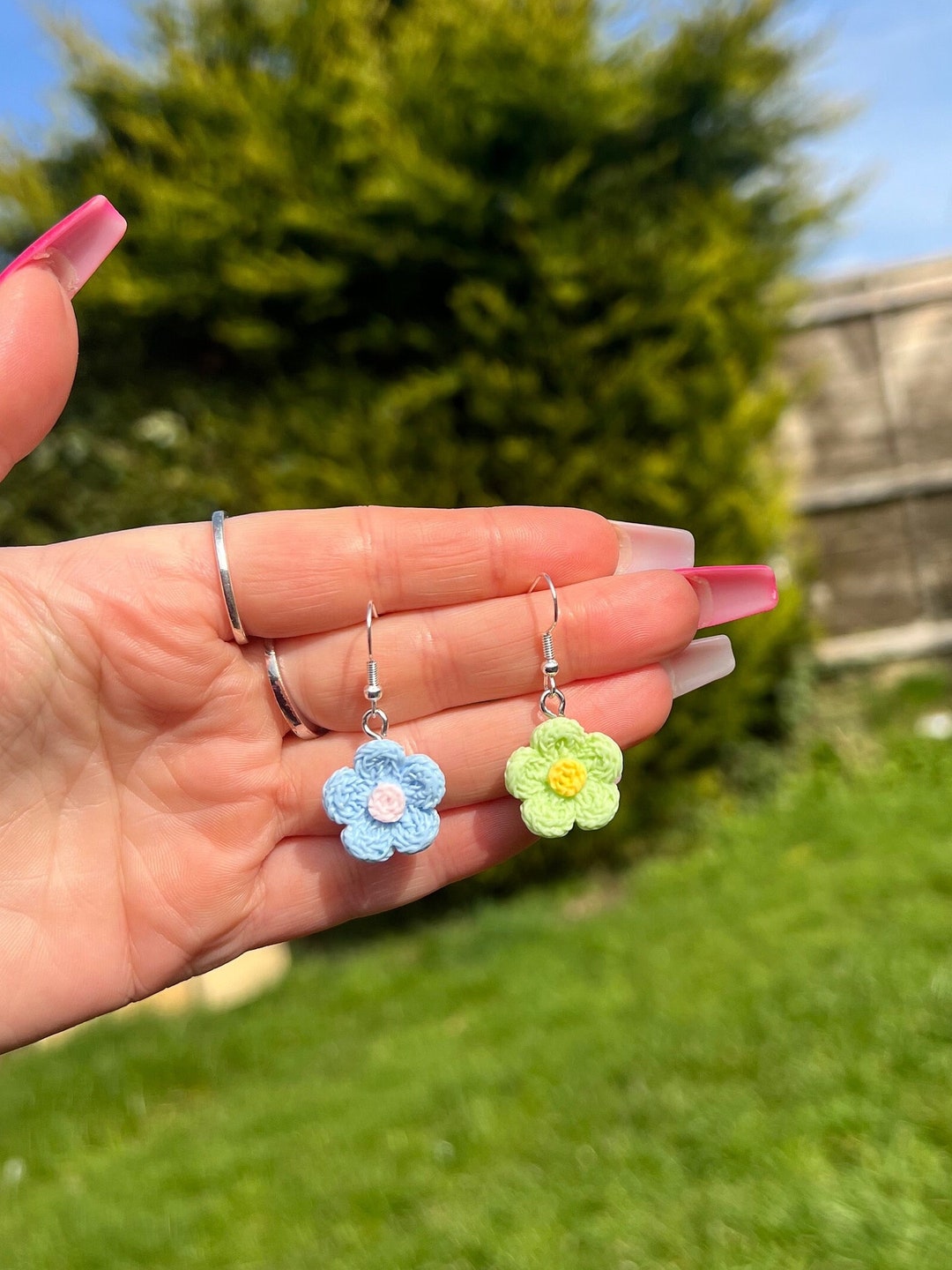 Flower Mix Green and Blue Silver Plated Flowers Funky Wacky Jewellery ...