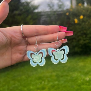 Quirky 70s Blue GIANT BIG 3D ACRYLIC Butterflies Funky Wacky Jewellery ...