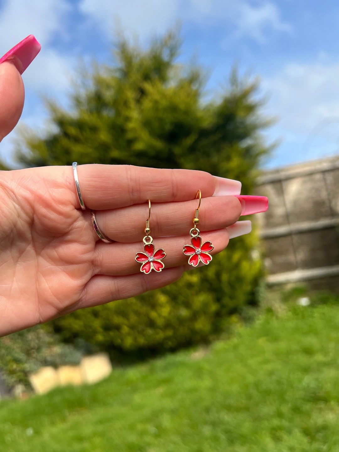 Red Flowers Gold Plated Hearts Funky Wacky Jewellery Handmade Made Cool ...