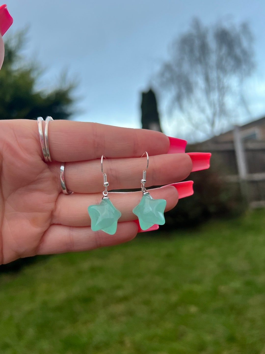 Quirky Acrylic Turquoise Stars Weird Big Gold Plated Flowers Funky ...