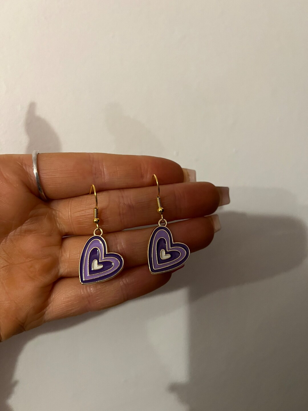 Quirky 70s Purple Cute Gold Plated Hearts Funky Wacky Jewellery ...