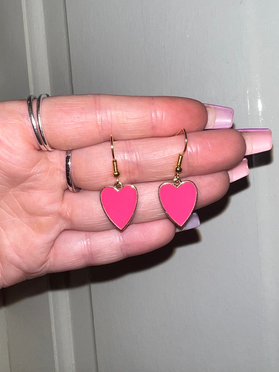 Quirky Pink Heart Gold Plated Hearts Funky Wacky Jewellery Handmade ...
