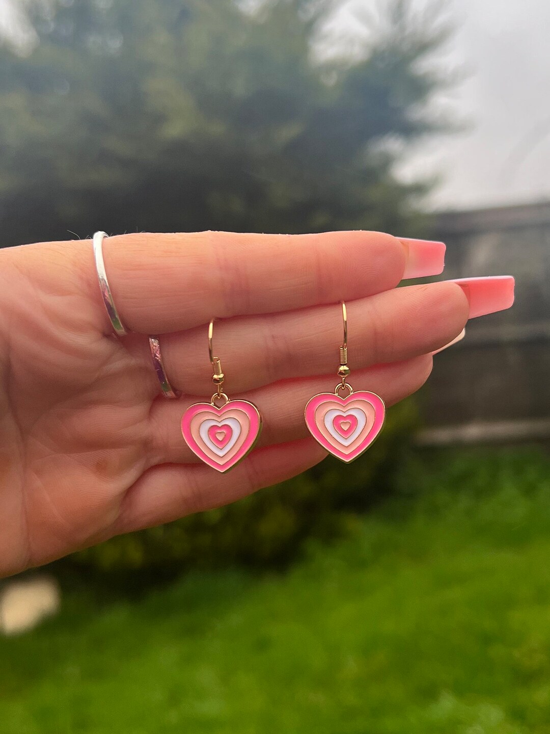 Quirky Mini Pink Bright Peach Pink Gold Plated Hearts Funky Wacky ...