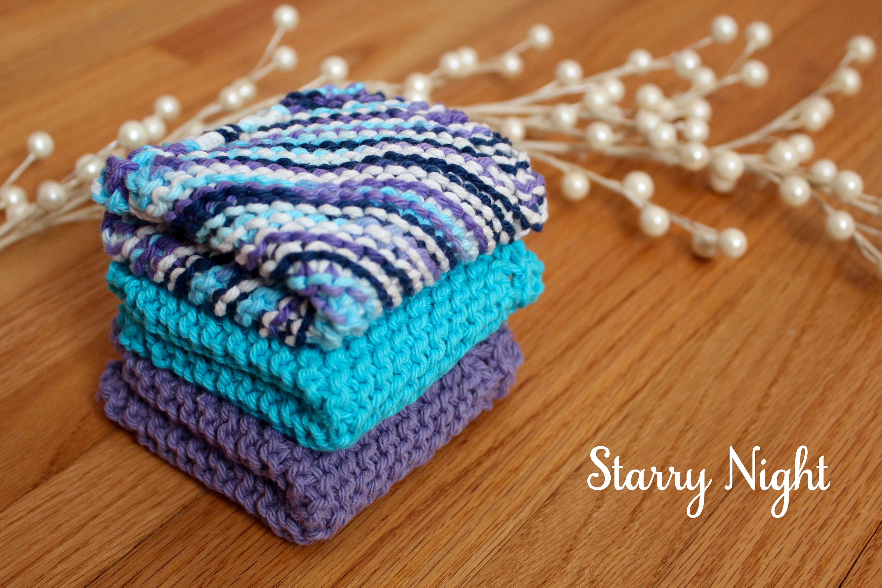 Hand Knit Dishcloth, Knit Washcloth, Set of Three 100% Cotton Knit ...