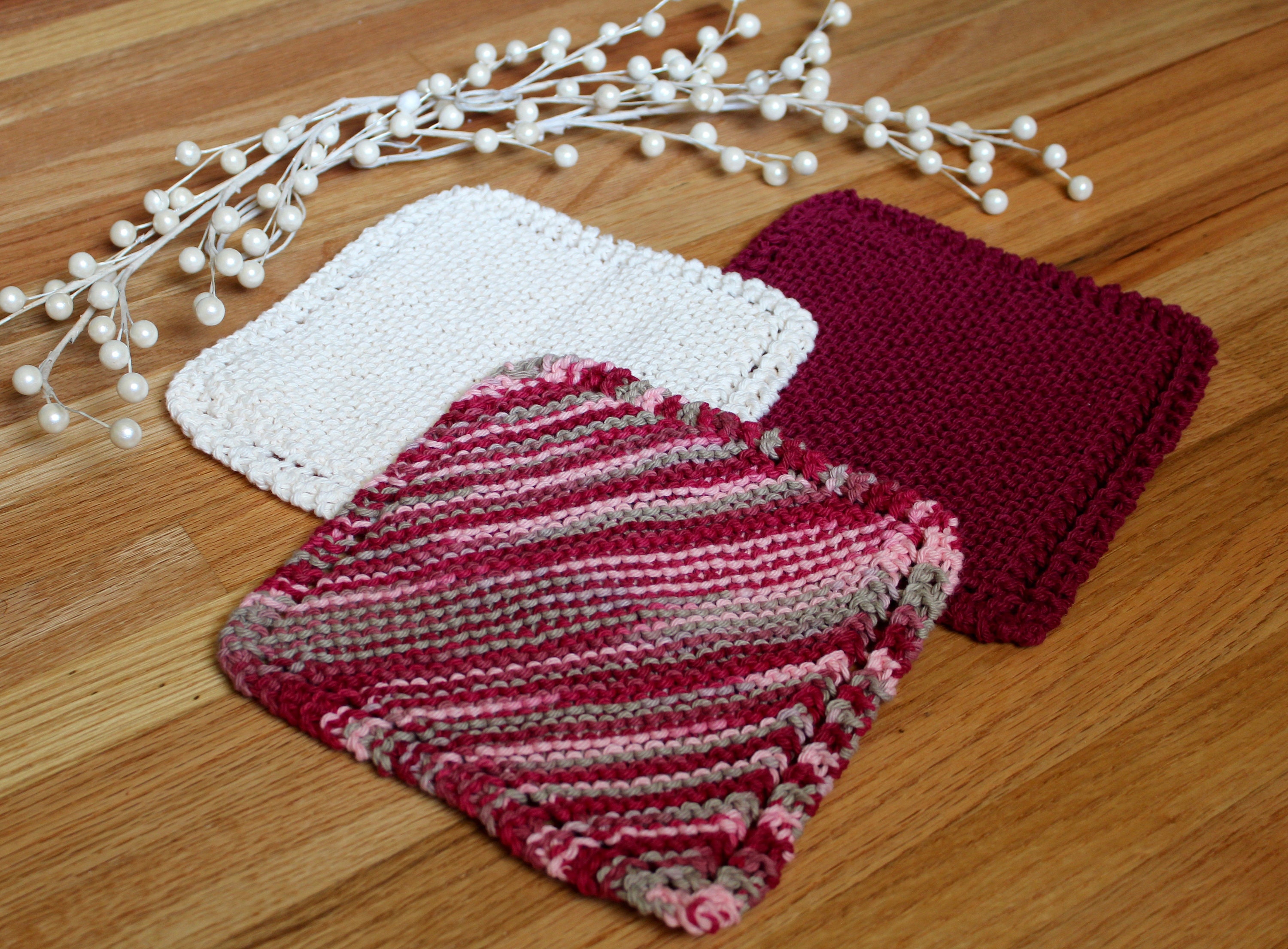 Handmade Knit Kitchen Dishcloth, Knit Washcloth, Set of Three 100% ...