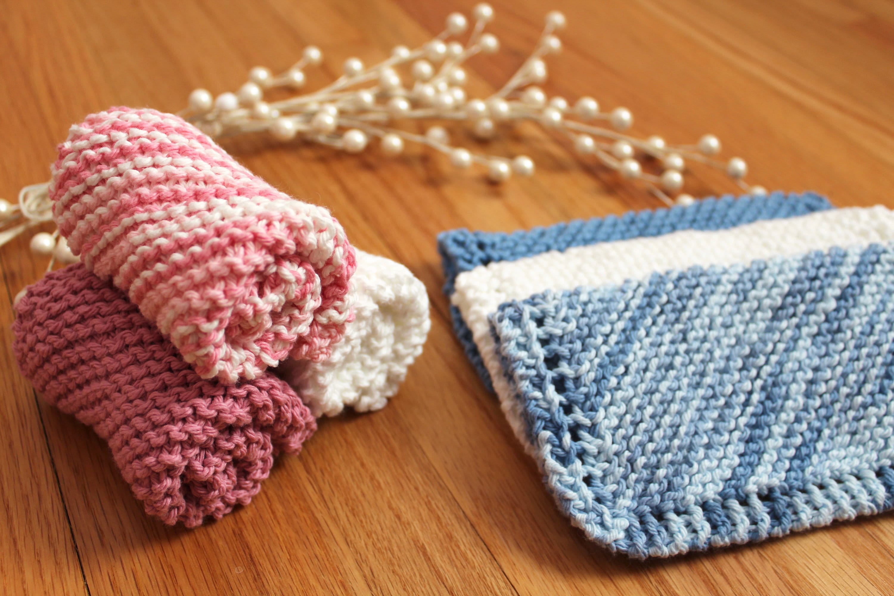 Handmade Knit Dishcloth, Knit Washcloth, Set of Three 100% Cotton Knit ...