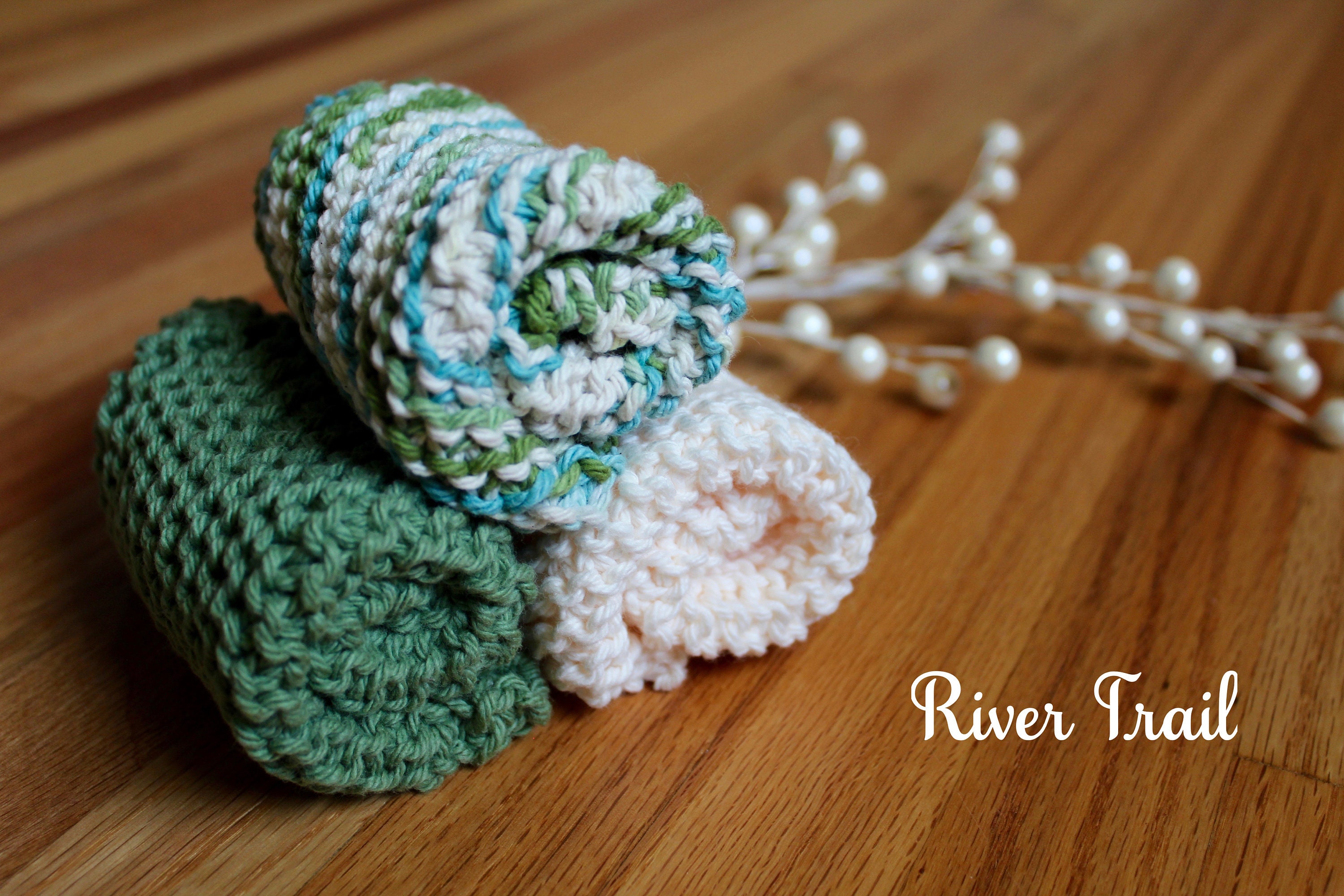 Handmade Knit Kitchen Dishcloth, Knit Washcloth, Set of Three 100% ...