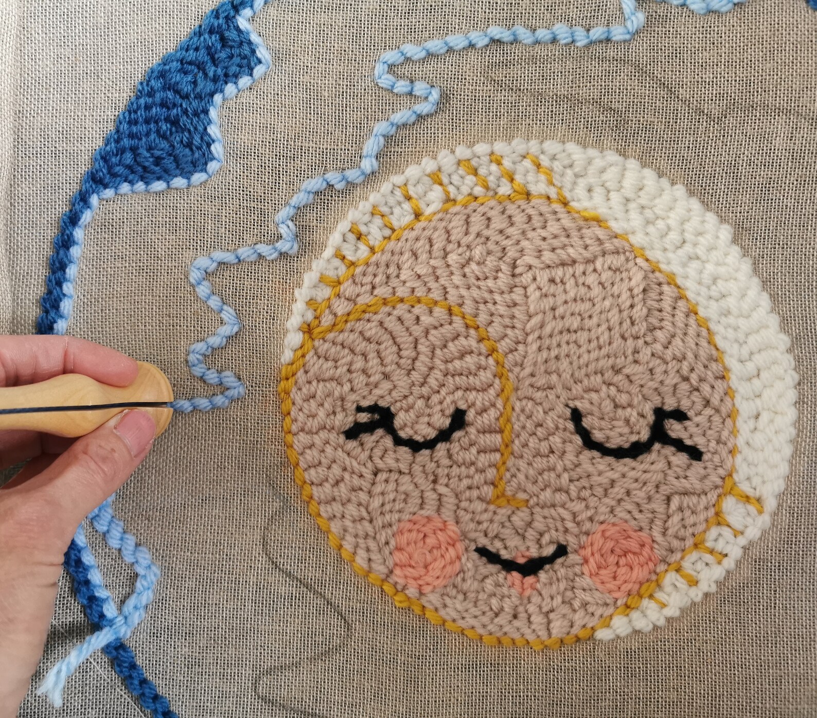 DIGITAL PATTERN - Moon Punch Needle Cushion Embroidery Pattern ...