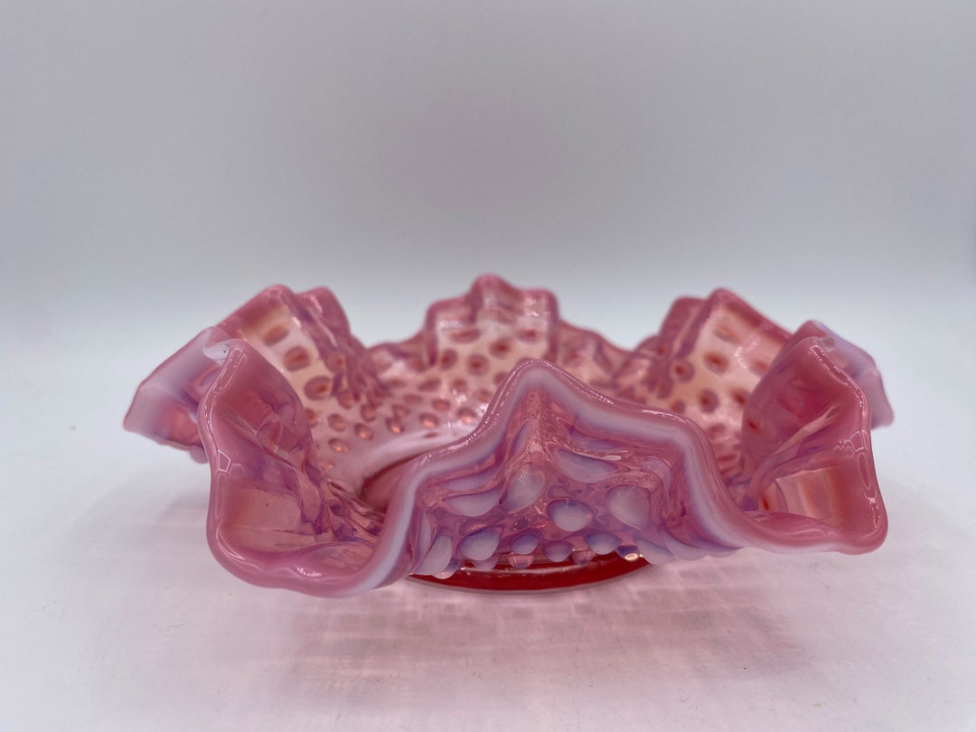 Vintage Fenton Ruffled Cranberry Hobnail Dish - Etsy