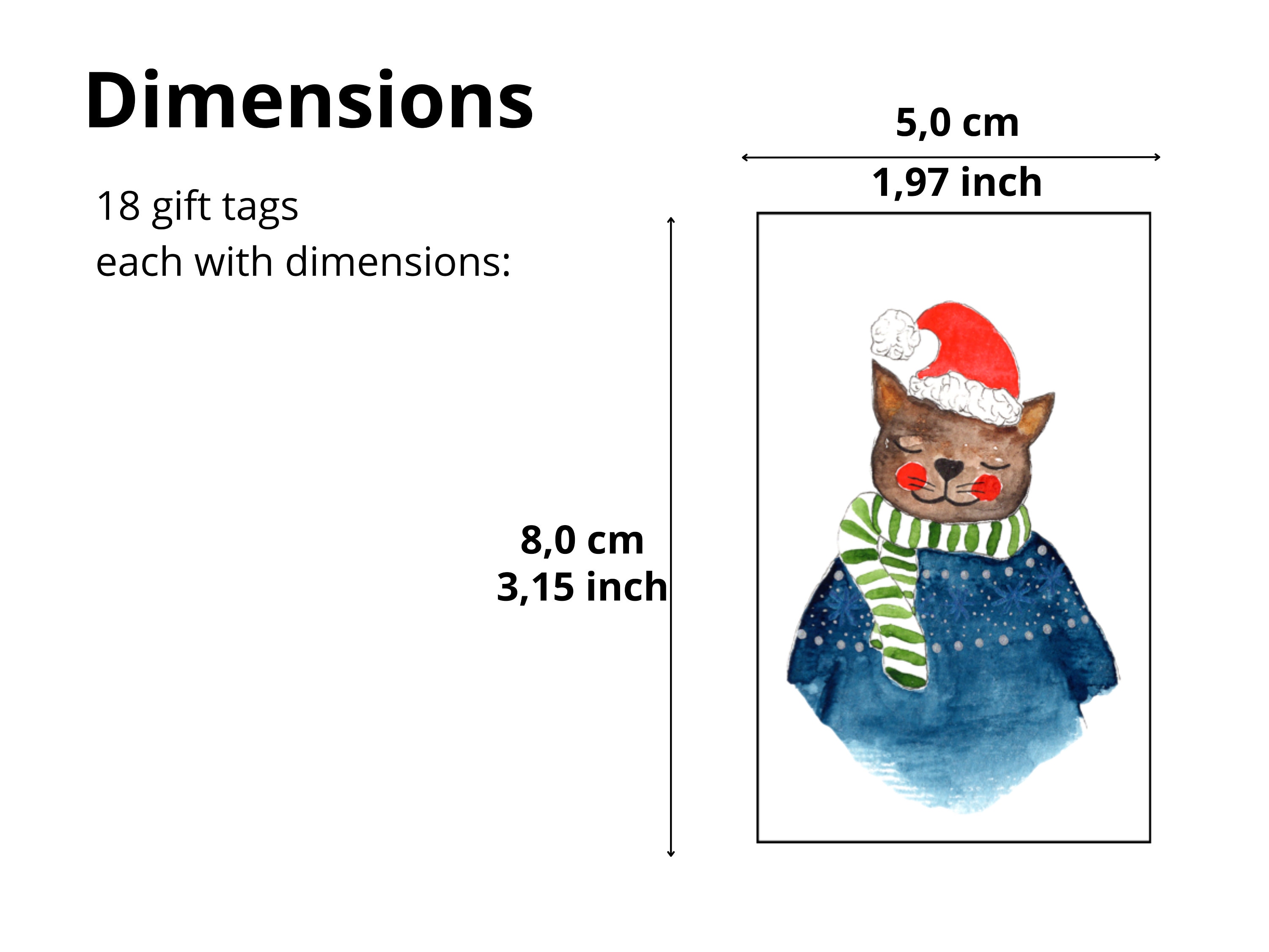 Printable Hand-painted Christmas Cat Gift Tags in English Festive Cats ...