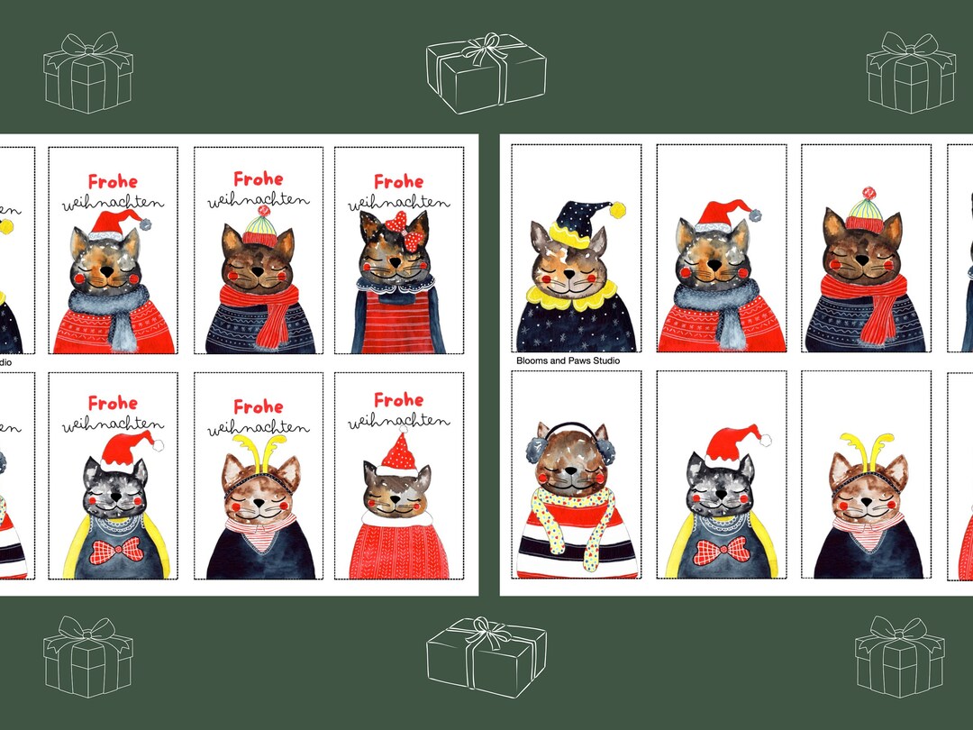 Printable Christmas Cat Gift Tags With Greetings in German - Cute Cats ...