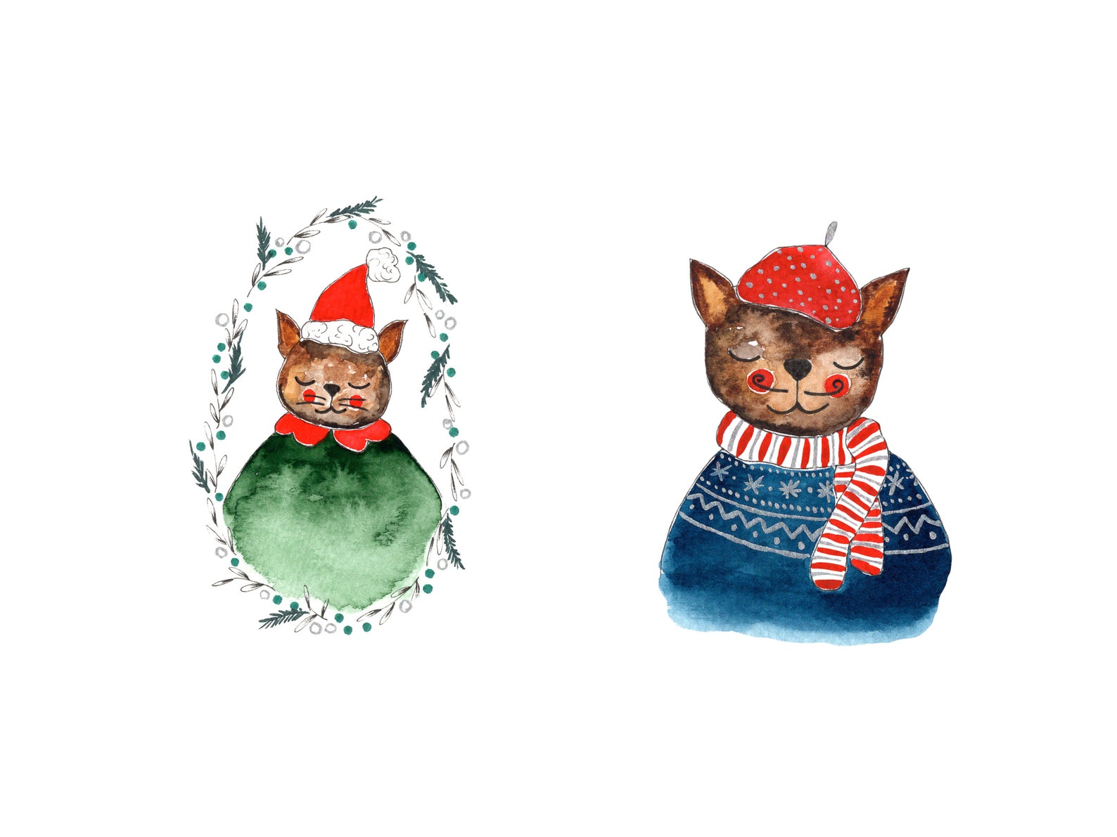 Printable Hand-painted Christmas Cat Gift Tags in English Festive Cats ...