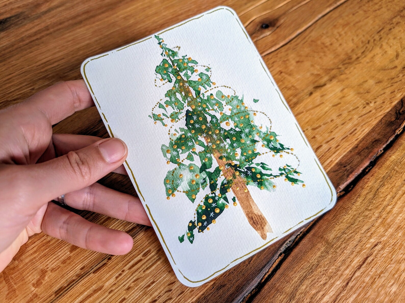 Luxury Hand-painted Christmas Cards Set Artistic Wreath & Tree With ...