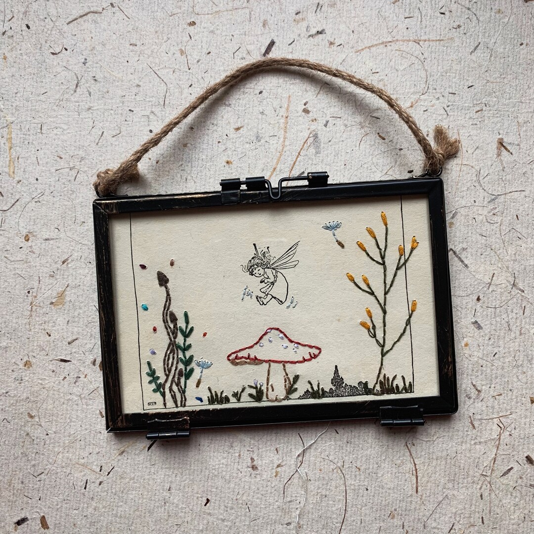 Framed Book Page Fairy Tale Embroidered Fairy Art Vintage Illustrations ...