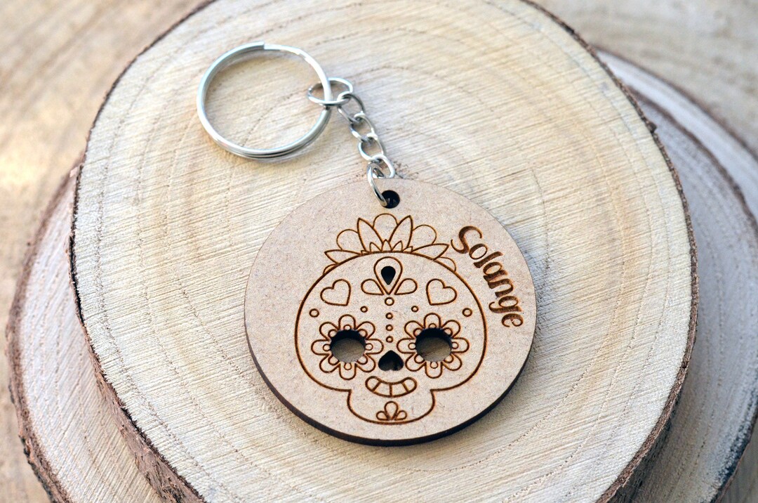 Personalized Wooden Keychain Mexican Skull Calaveras Dia De Los Muertos ...