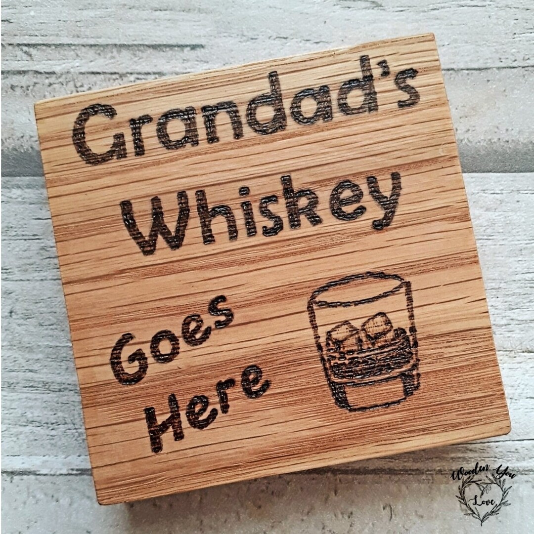 Grandad Fathers Day Gift, Whiskey Coaster, Whisky Gift, Wooden Oak ...
