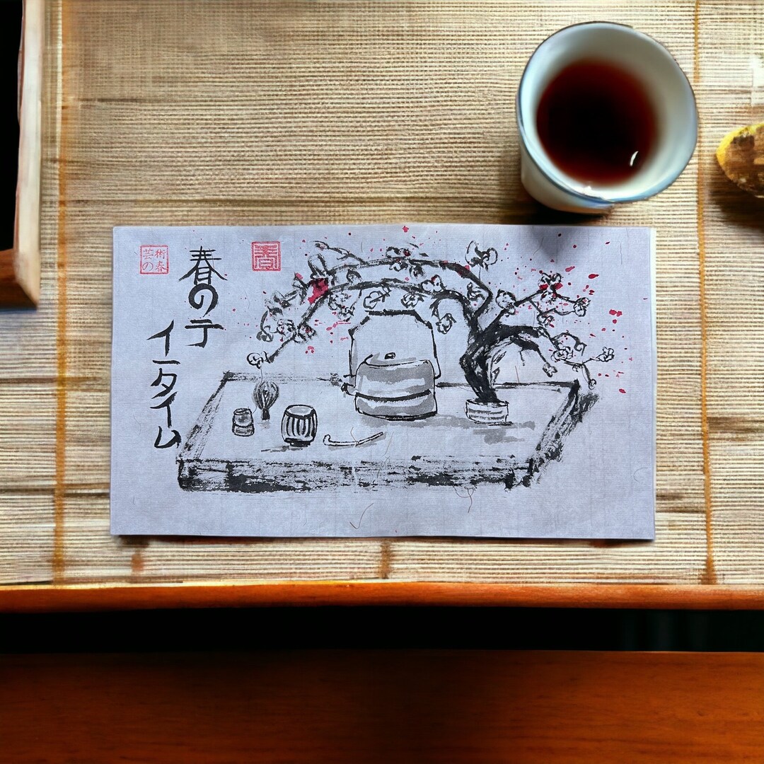 Tea Time/matcha/chinese/japan/sumi-e Art/rice Paper Painting/ Original ...