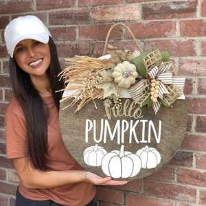 Fall Front Door Decor, Hello Pumpkin Door Hanger, Fall Sign, Fall ...