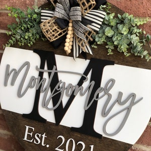 Front Door Decor, Personalized Family Name Sign Door Hanger, Monogram ...