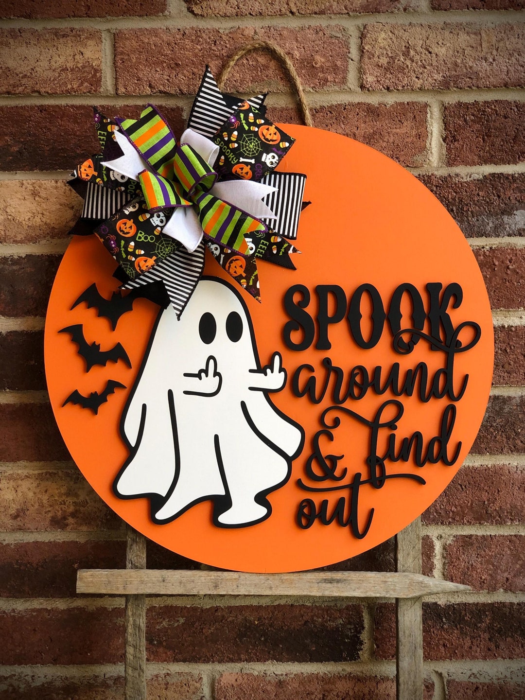 Spook Around and Find Out Halloween Door Hanger, Ghost Front Door Decor ...