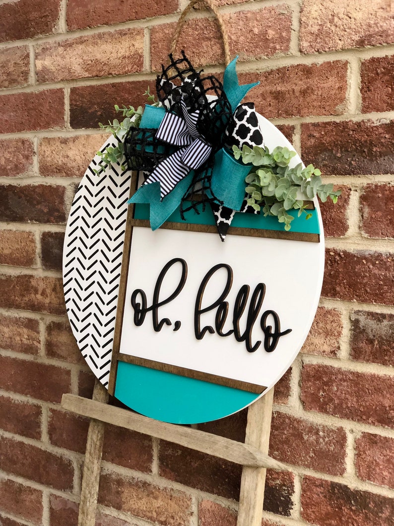Front Door Decor Oh Hello Door Hanger Herringbone Welcome - Etsy