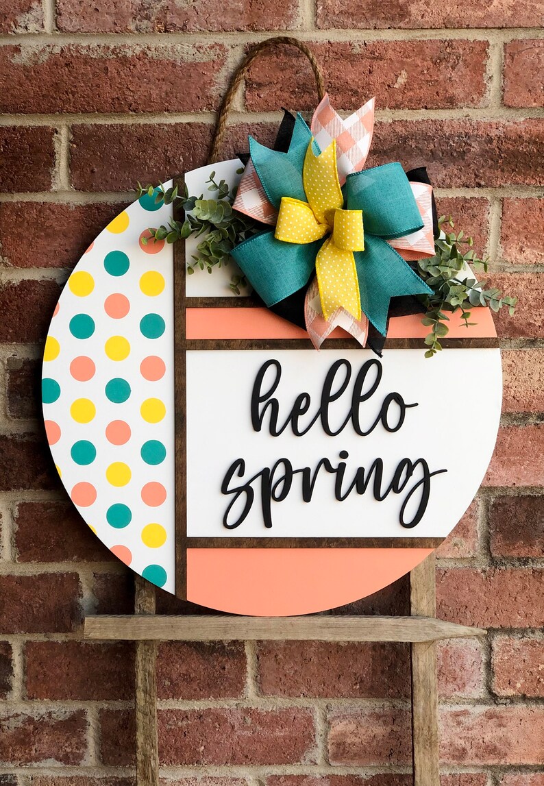 Spring Door Hanger Front Door Decor Hello Spring Sign - Etsy