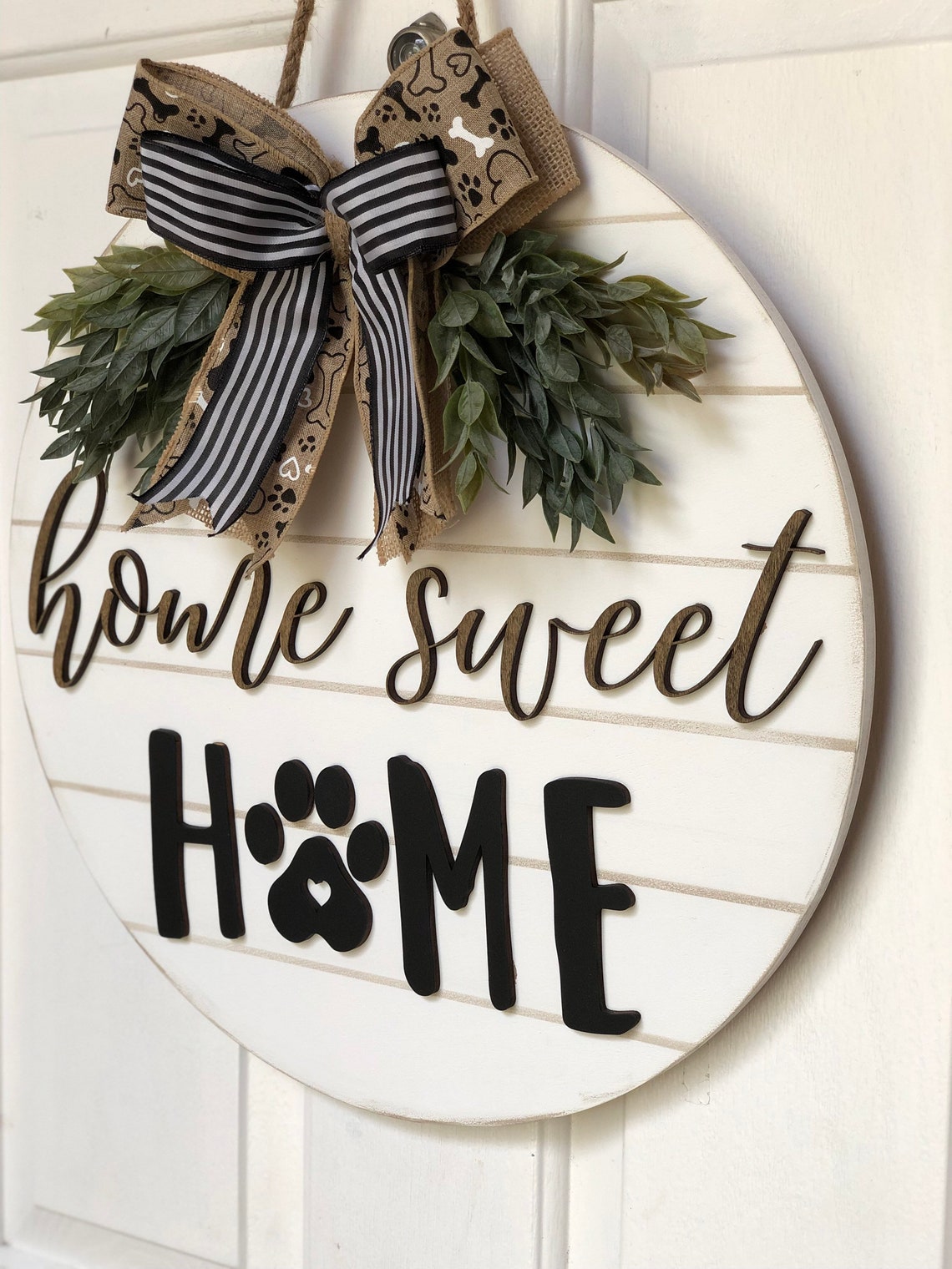 Front Door Decor Dog Paw Print Door Hanger Home Sweet Home - Etsy