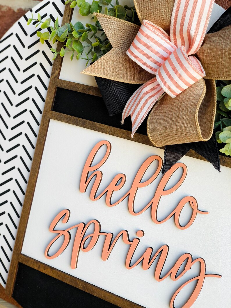Spring Door Hanger Front Door Decor Hello Spring Sign - Etsy