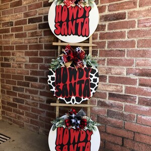 Retro Howdy Santa Door Hanger, Cow Print Merry Christmas Front Door ...