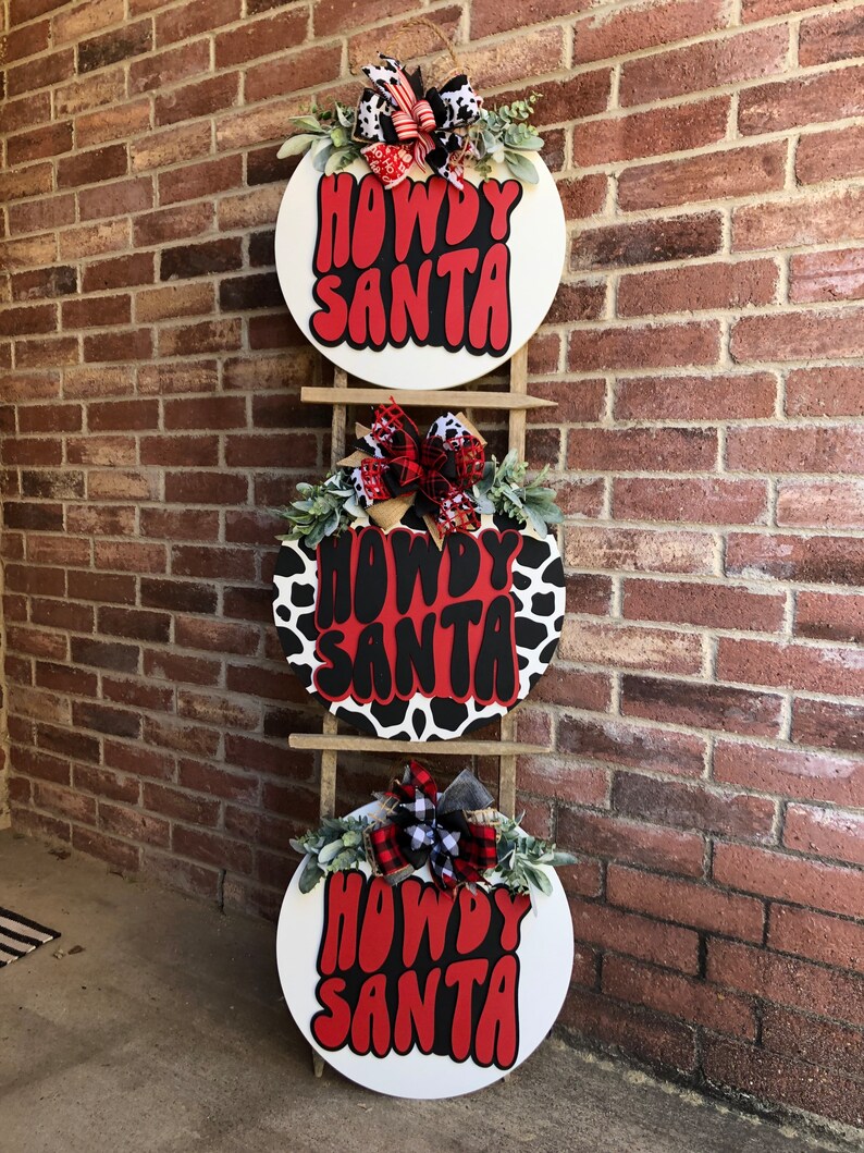 Retro Howdy Santa Door Hanger Cow Print Merry Christmas Front - Etsy