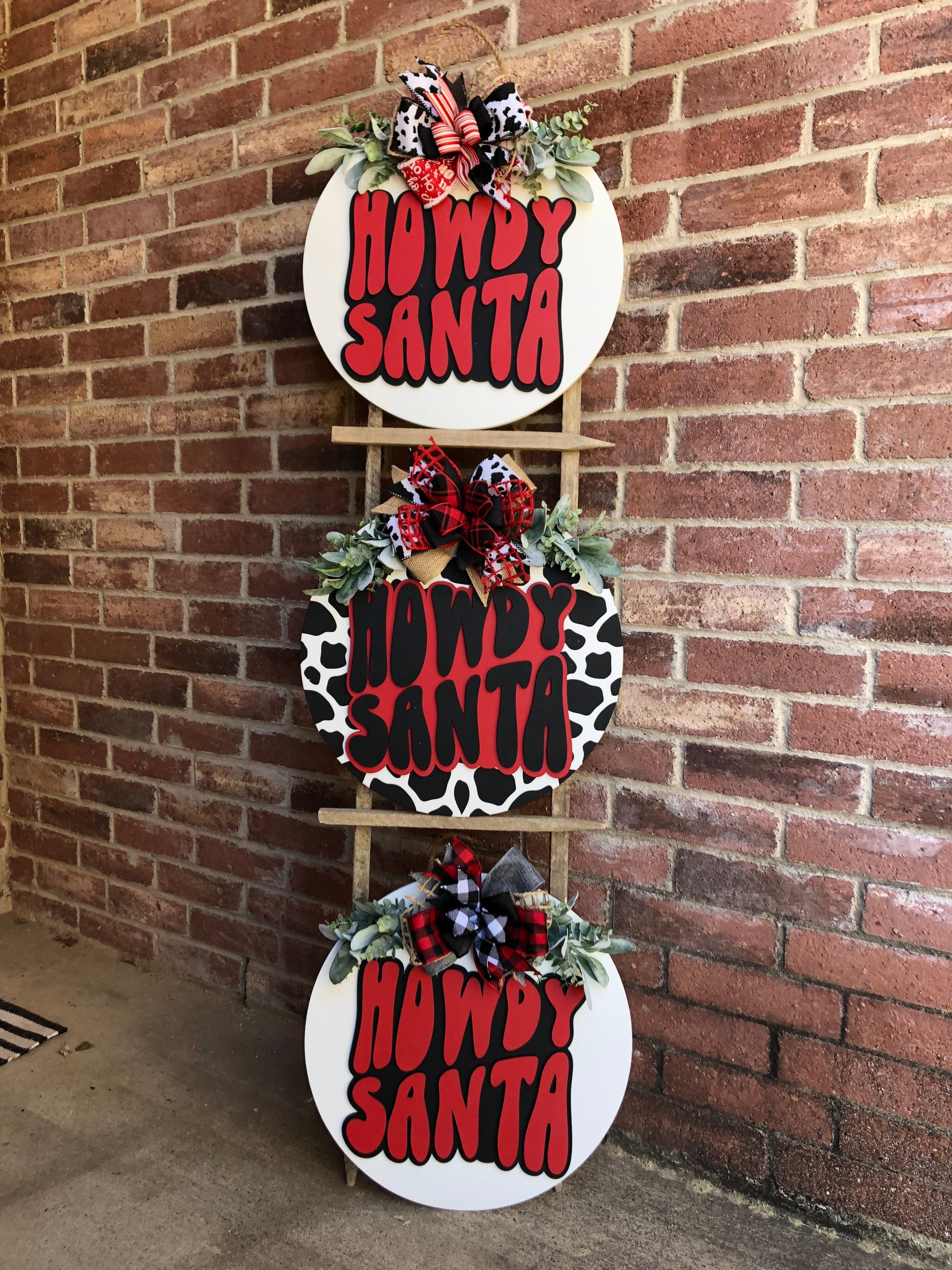 Retro Howdy Santa Door Hanger, Cow Print Merry Christmas Front Door ...