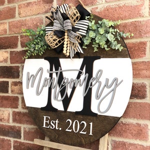 Front Door Decor, Personalized Family Name Sign Door Hanger, Monogram ...