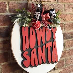 Front Door Decor, Howdy Santa Door Hanger, Merry Christmas Wreath ...