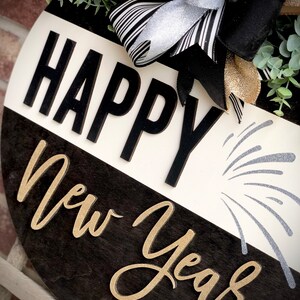 Happy New Year Door Hanger, Front Door Decor, New Years Wreath, Front ...