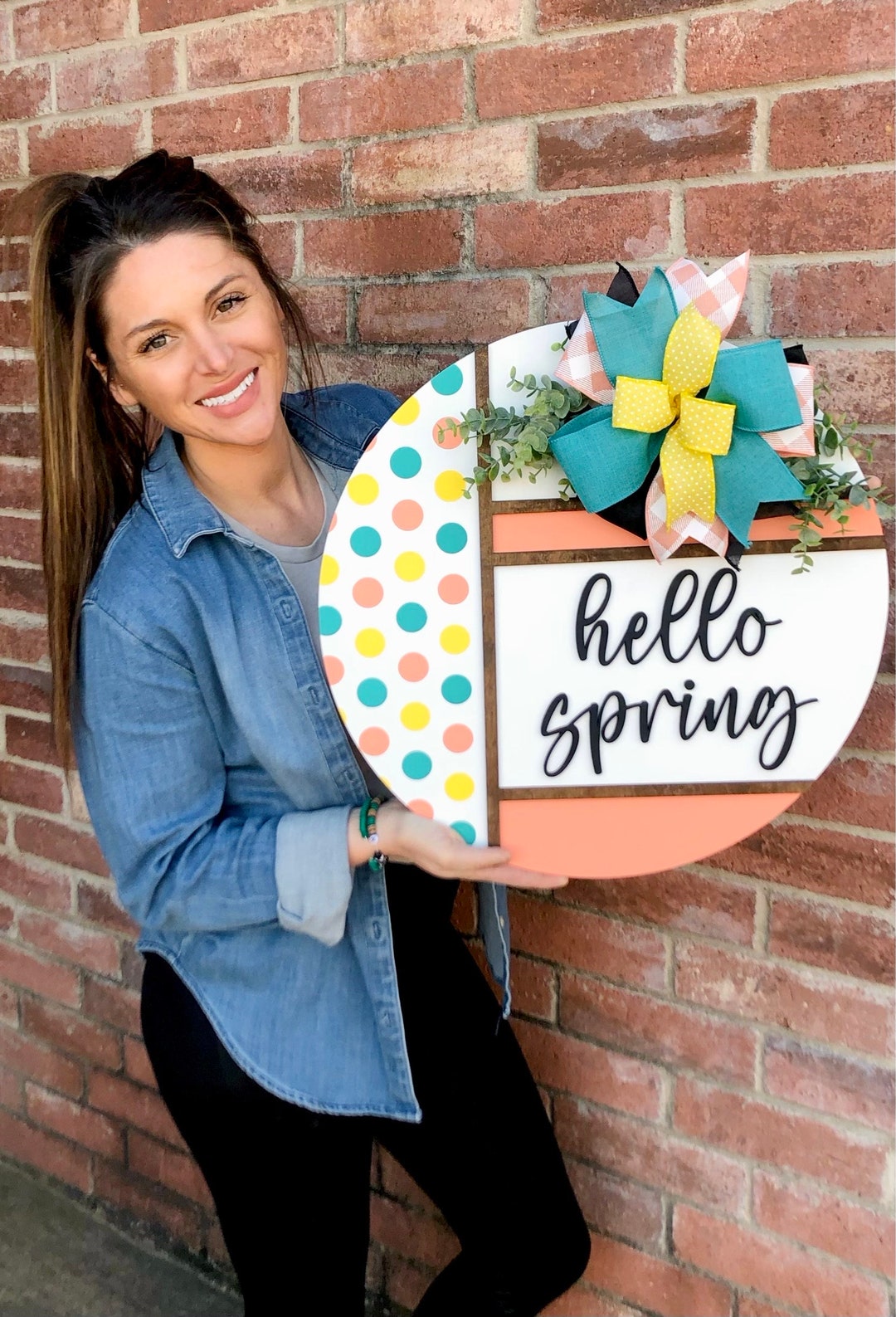 Spring Door Hanger, Front Door Decor, Hello Spring Sign, Spring Door ...