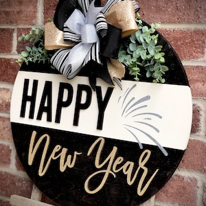 Happy New Year Door Hanger, Front Door Decor, New Years Wreath, Front ...