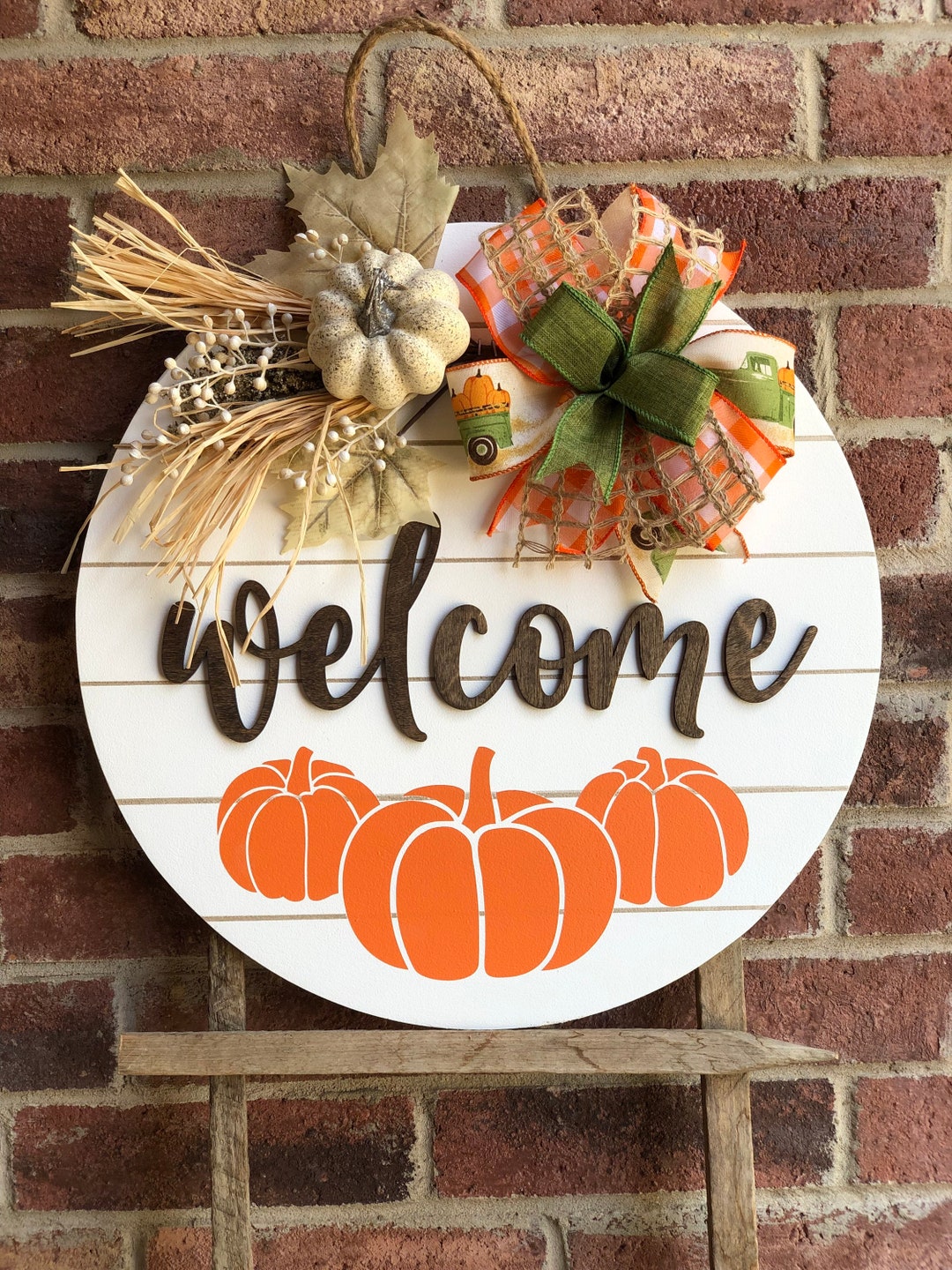 Front Door Decor, Welcome Fall Door Hanger, Happy Fall Wreath, Pumpkin ...
