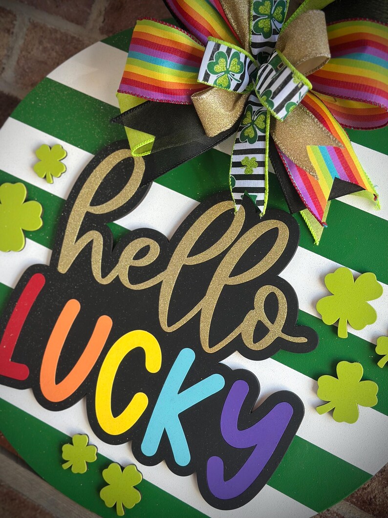 Hello Lucky Front Door Decor, Rainbow Happy St. Patrick’s Day Door ...