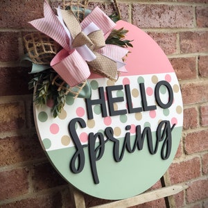 Spring Door Hanger, Front Door Decor, Hello Spring Sign, Spring Door ...