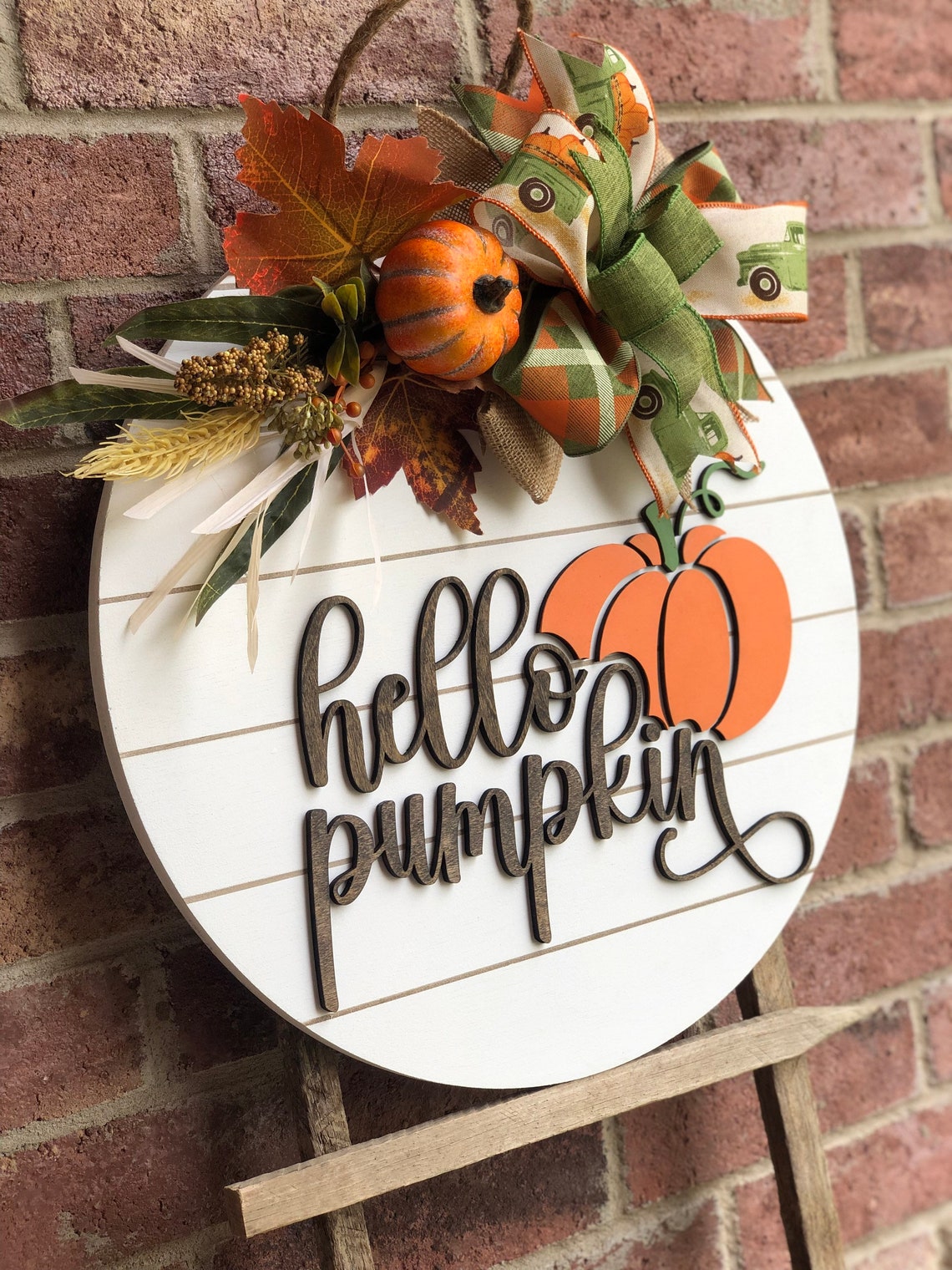 Hello Pumpkin Door Hanger, Fall Front Door Decor, 3D Lettering, Fall ...