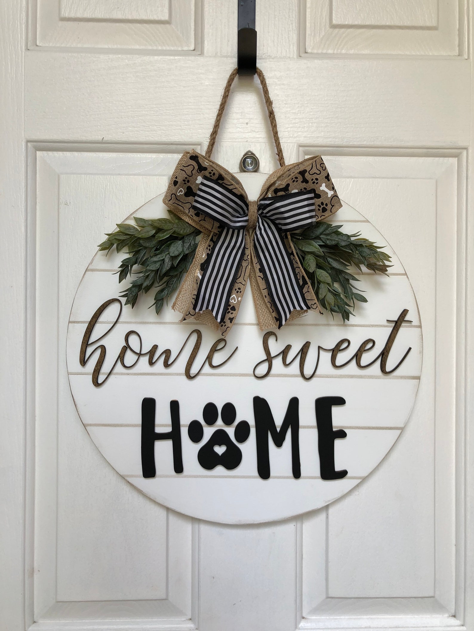 Front Door Decor Dog Paw Print Door Hanger Home Sweet Home - Etsy