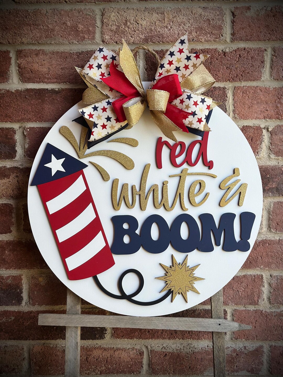 Red White and Boom Front Door Decor, Happy 4th of July Door Hanger ...