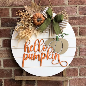 Hello Pumpkin Door Hanger, Fall Decor for Front Door, Outdoor Fall ...