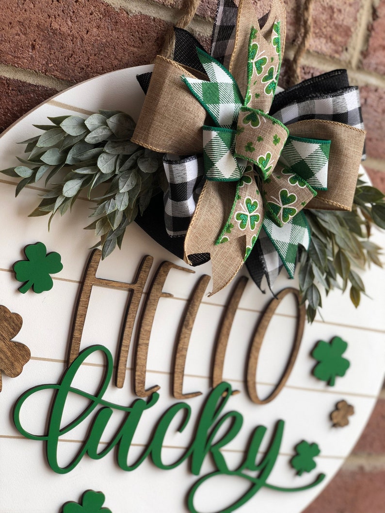 Front Door Decor St Patricks Day Door Hanger Hello Lucky - Etsy