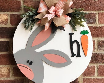 Happy Easter Door Hanger, Front Door Decor, Bunny Easter Wreath, Front ...
